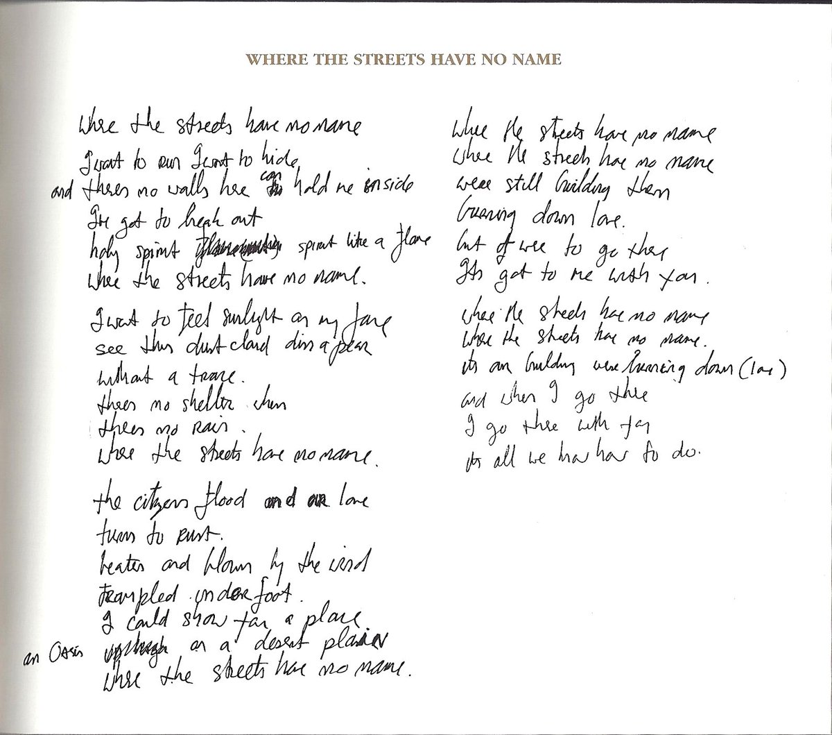 Pop Icons Bono's Handwritten Lyrics to One, Ordinary Love, Please and more
